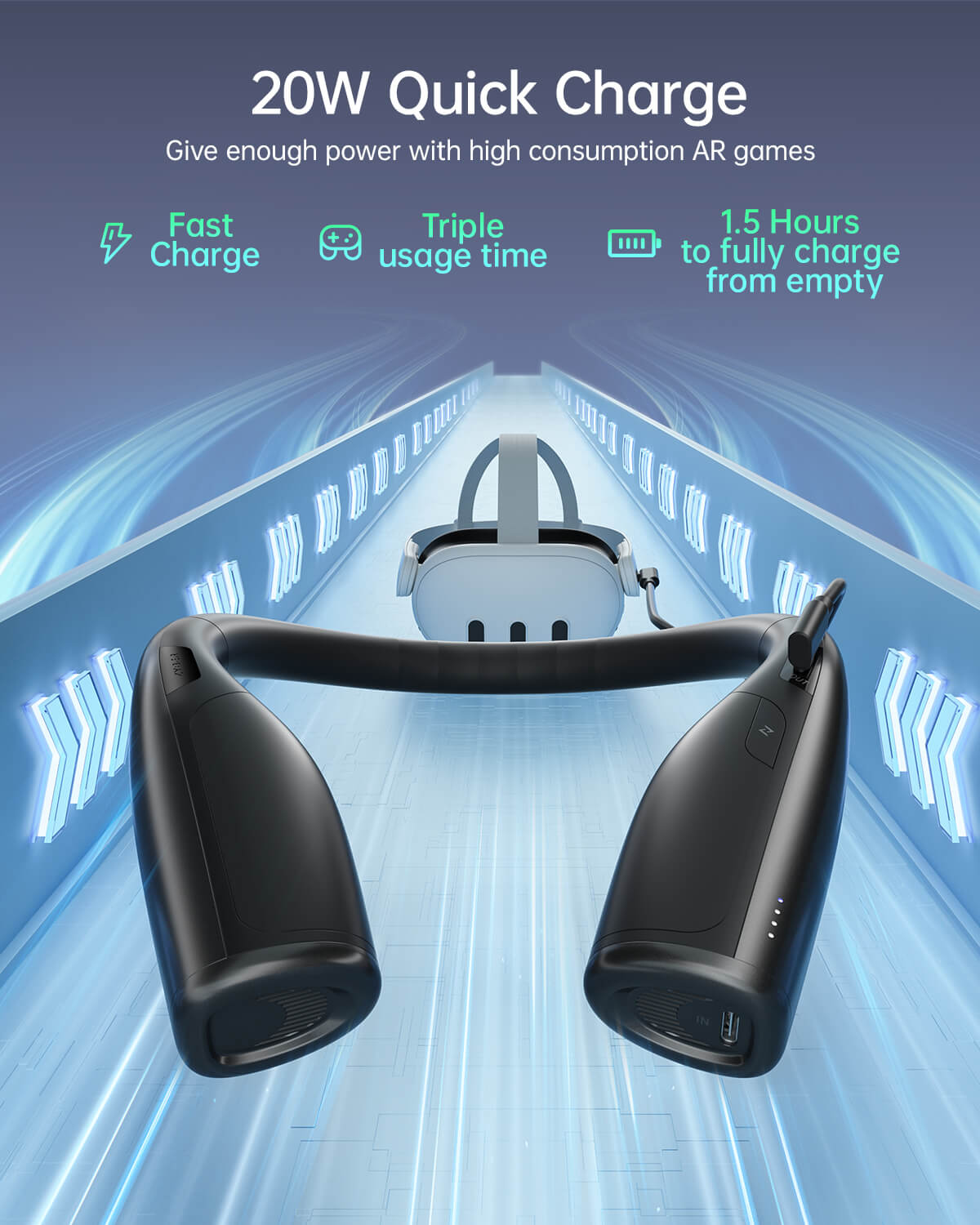 ZyberVR Quick-Charge Neck Power Bank With Swappable Battery